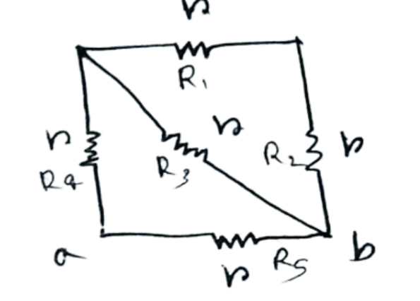 The equivalent resistance of fig shown between 'a' and 'b' is